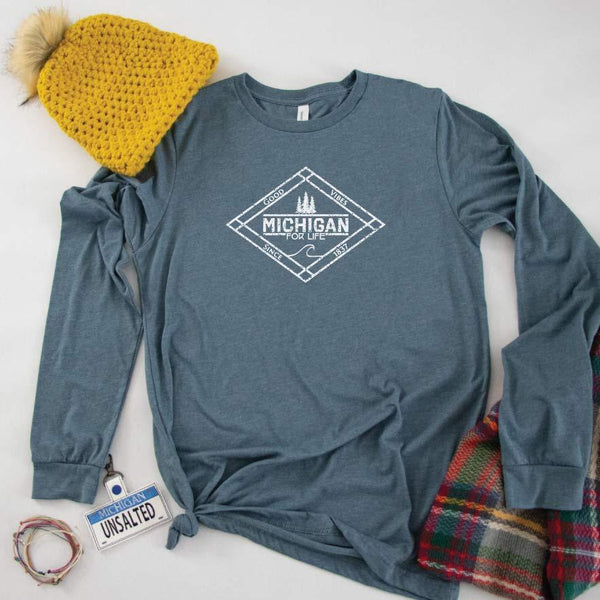 Michigan for Life long sleeve tee & crews at Michigan Vibes Store.